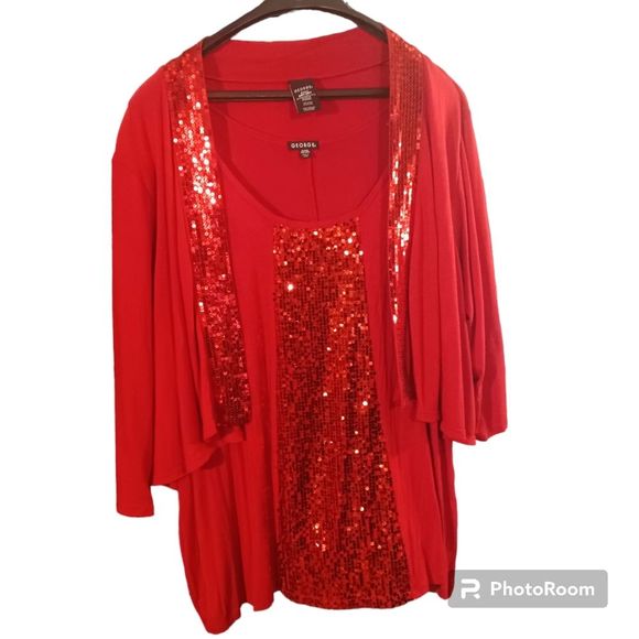 George | Sweaters | Plus Sz Red Sequin Embellished Cardigan And Tank ...